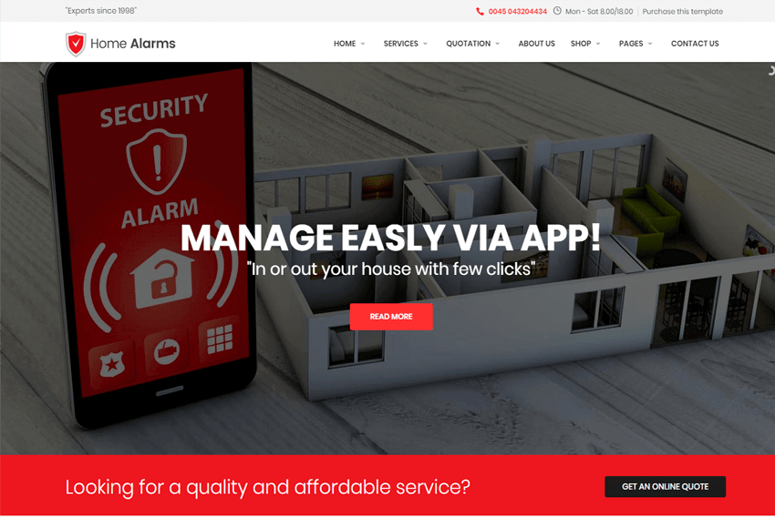 HomeAlarms - Alarms and Security Systems Website Template Free Download